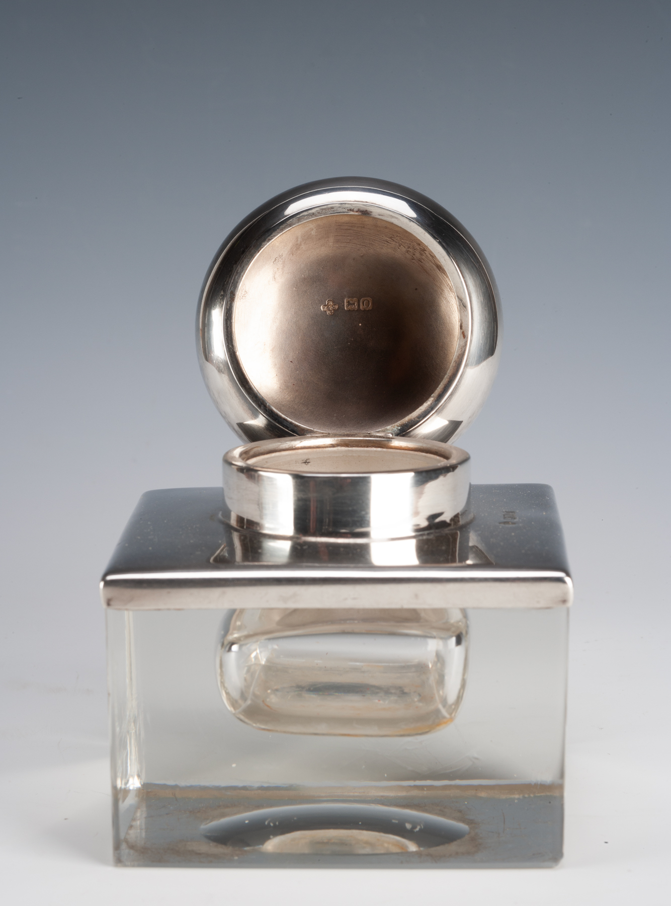 Silver and Glass Desk Inkwell - Walpole Antiques