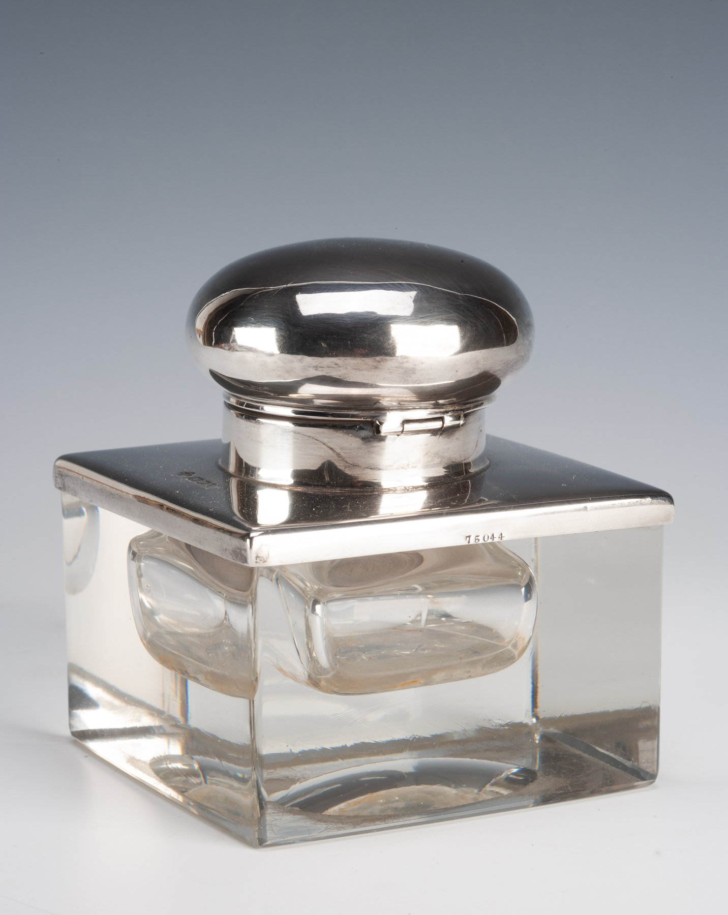 Silver and Glass Desk Inkwell - Walpole Antiques